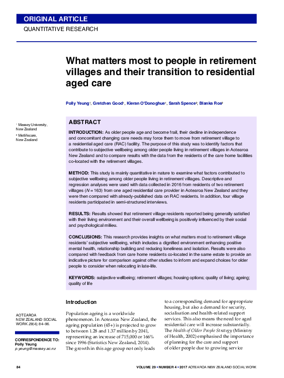 (PDF) What matters most to people in retirement villages and their ...