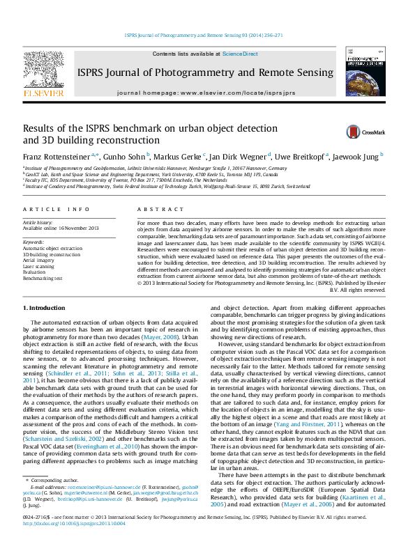 (PDF) Results of the ISPRS benchmark on urban object detection and 3D building reconstruction
