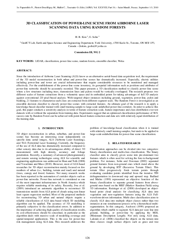 Pdf 3d Classification Of Power Line Scene From Airborne Laser Scanning Data Using Random Forests