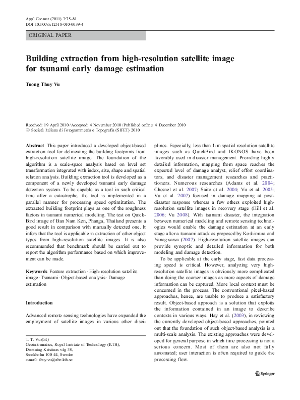 (PDF) Building extraction from high-resolution satellite image for tsunami early damage estimation