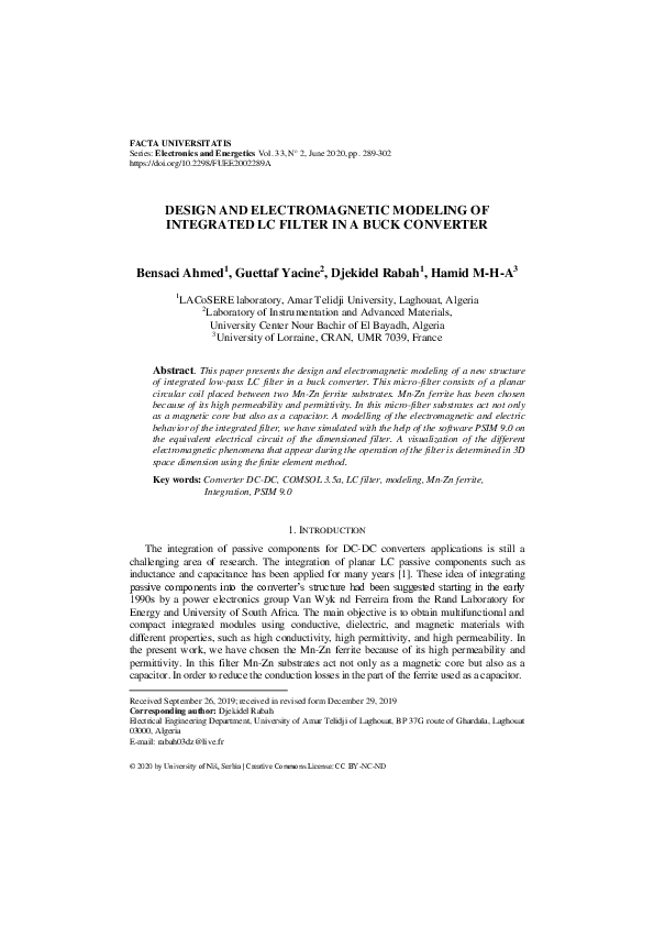 (PDF) Design and electromagnetic modeling of integrated LC filter in a buck converter
