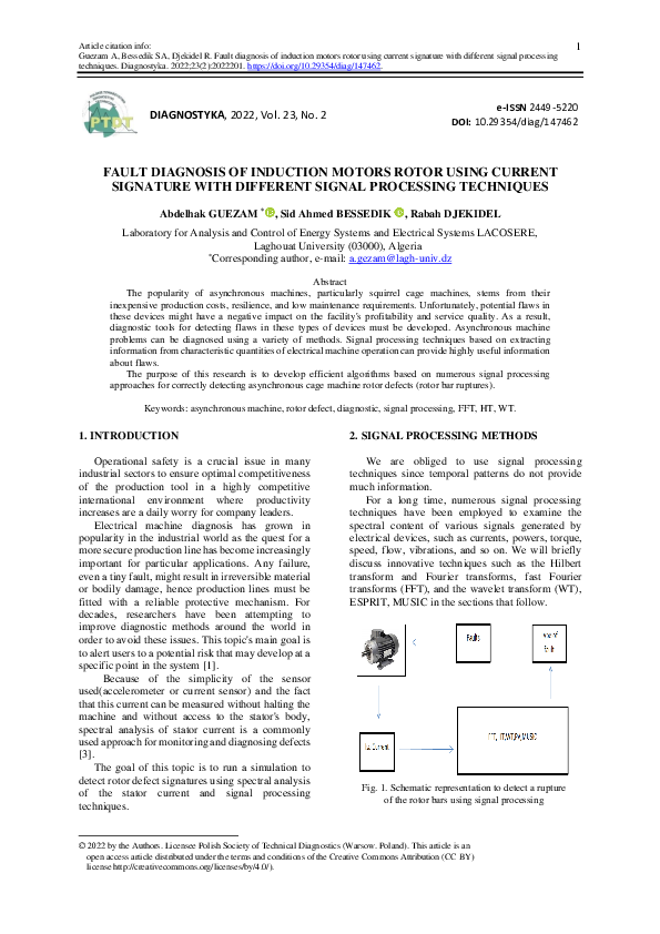 Pdf Fault Diagnosis Of Induction Motors Rotor Using Current Signature With Different Signal