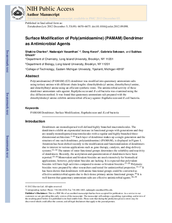 (PDF) Surface modification of poly(amidoamine) (PAMAM) dendrimer as ...