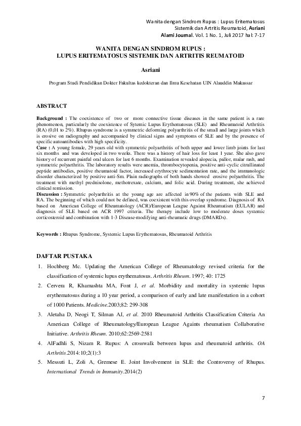 (PDF) Wanita dengan Sindrom Rupus : Lupus Eritematosus Sistemik dan ...