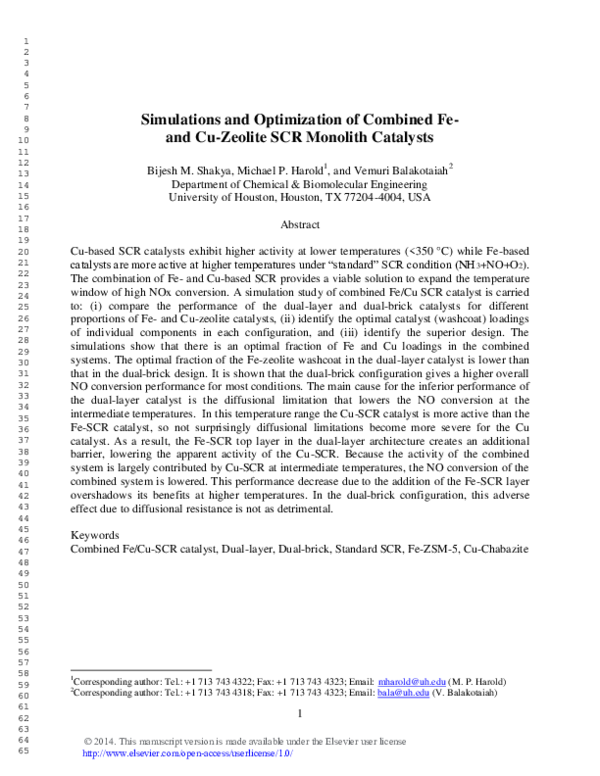 (PDF) Simulations and optimization of combined Fe- and Cu-zeolite SCR ...