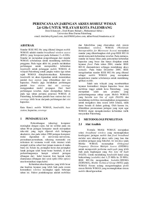 (PDF) PERENCANAAN JARINGAN AKSES MOBILE WIMAX2,6 GHz UNTUK WILAYAH KOTA ...