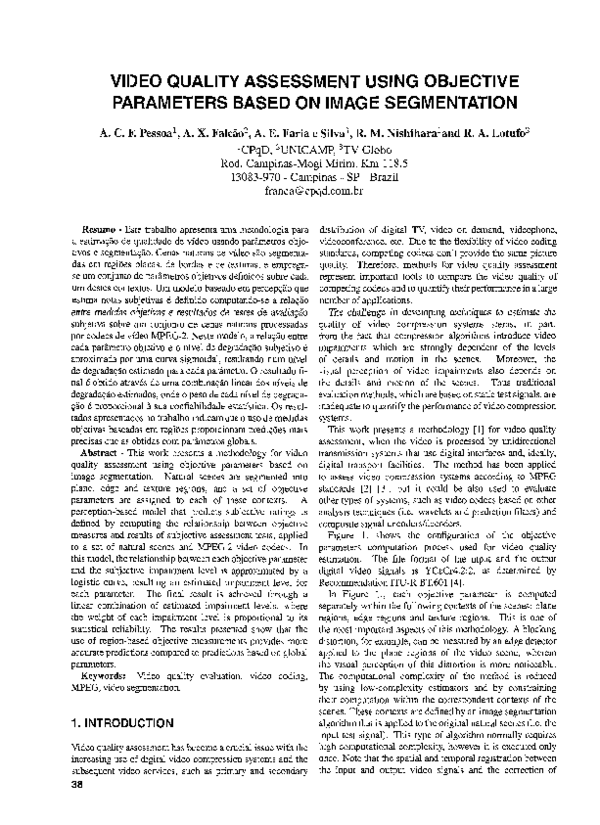 (PDF) Video quality assessment using objective parameters based on ... (PDF) Video quality assessment using objective parameters based on ...