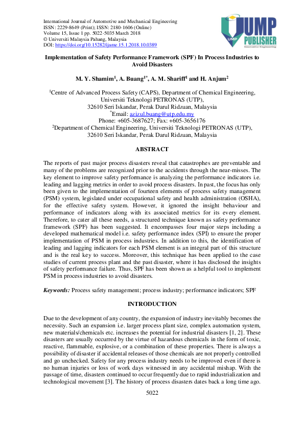 (PDF) Implementation of safety performance framework (SPF) in process ...