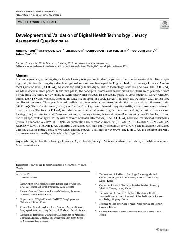 (PDF) Development and Validation of Digital Health Technology Literacy ...