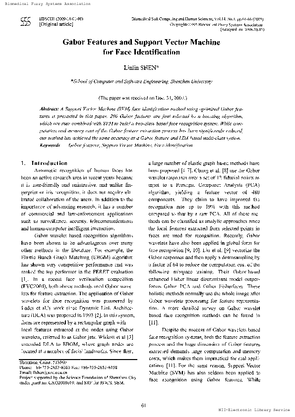 Pdf Gabor Features And For Facesupport Vector Identification Machine Linlin Shen 5129