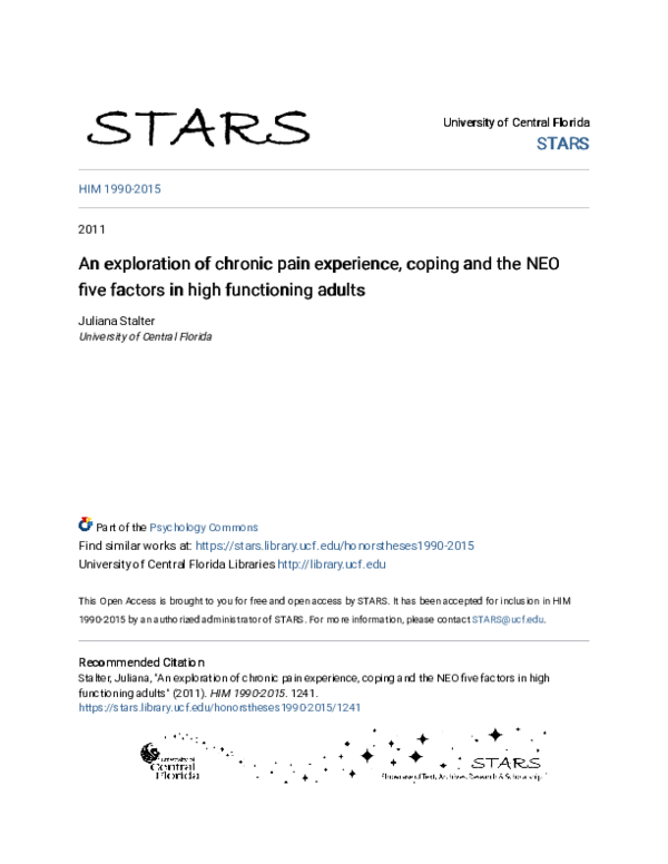 (PDF) Exploration of Chronic Pain, Coping, and the NEO Five Factors in ...