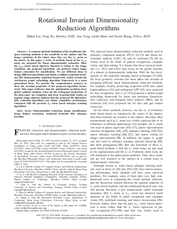 Pdf Rotational Invariant Dimensionality Reduction Algorithms