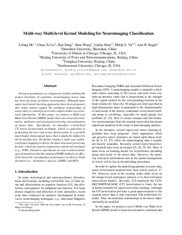 Pdf Multi Way Multi Level Kernel Modeling For Neuroimaging Classification