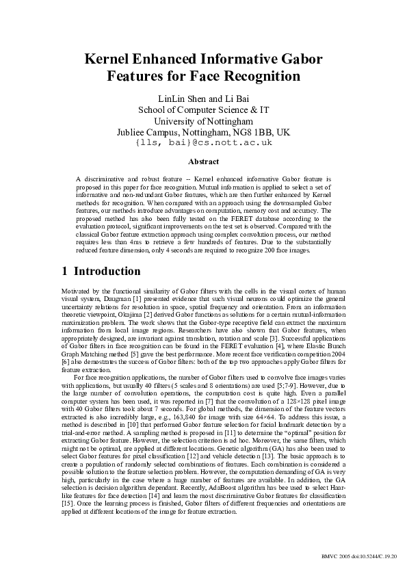 Pdf Kernel Enhanced Informative Gabor Features For Face Recognition