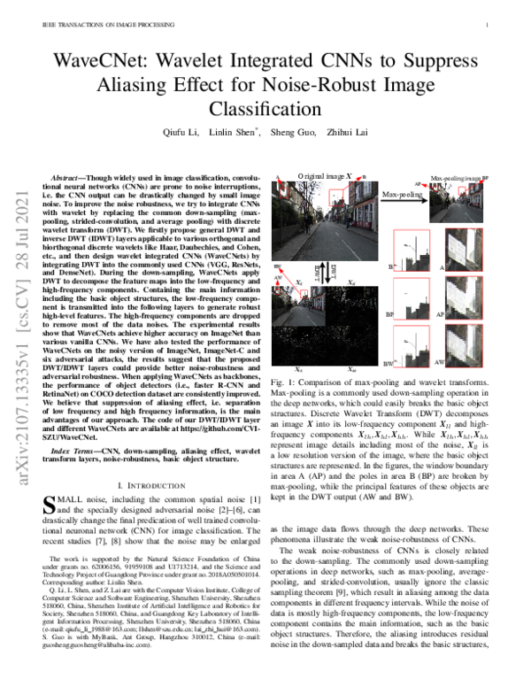 (PDF) WaveCNet: Wavelet Integrated CNNs to Suppress Aliasing Effect for Noise-Robust Image ...
