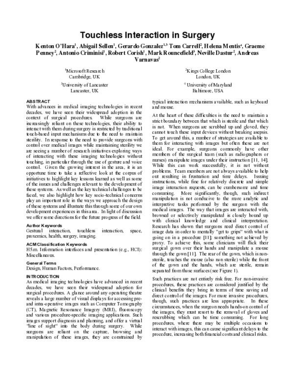 (PDF) Touchless interaction in surgery