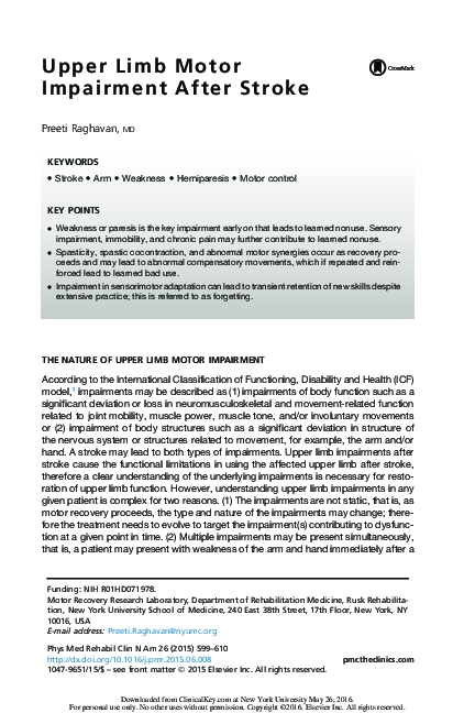 (PDF) Upper Limb Motor Impairment After Stroke