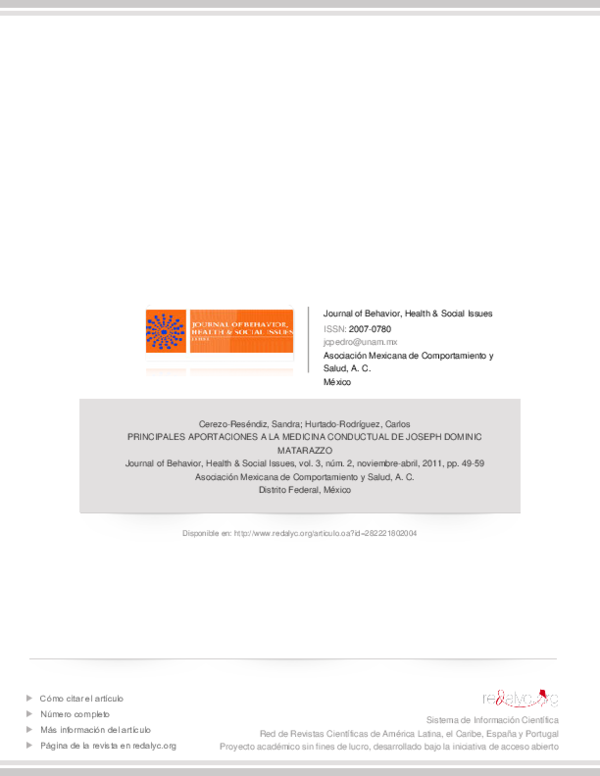 (PDF) Principales aportaciones a la medicina conductual de Joseph ...