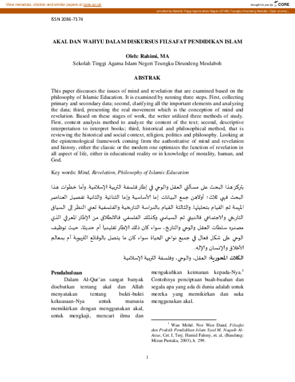 (PDF) Akal dan Wahyu Dalam Diskursus Filsafat Pendidikan Islam