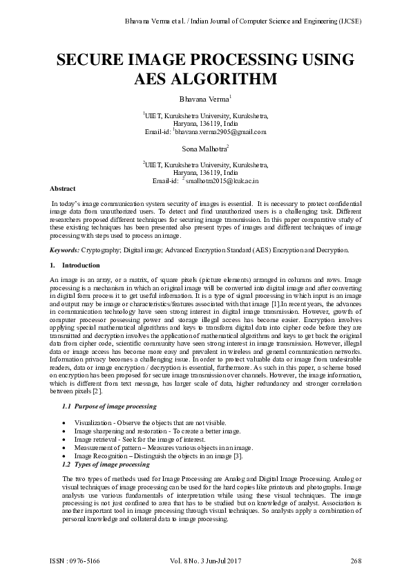 (PDF) Secure Image Processing Using Aes Algorithm