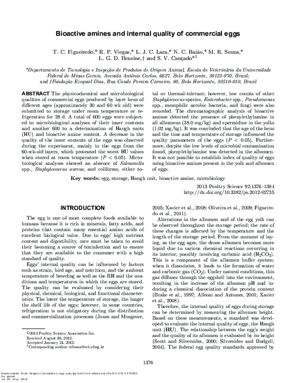 Pdf Bioactive Amines And Internal Quality Of Commercial Eggs