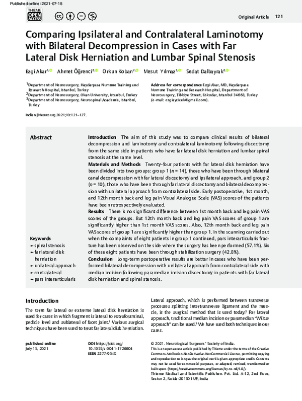 (PDF) Comparing Ipsilateral and Contralateral Laminotomy with Bilateral ...