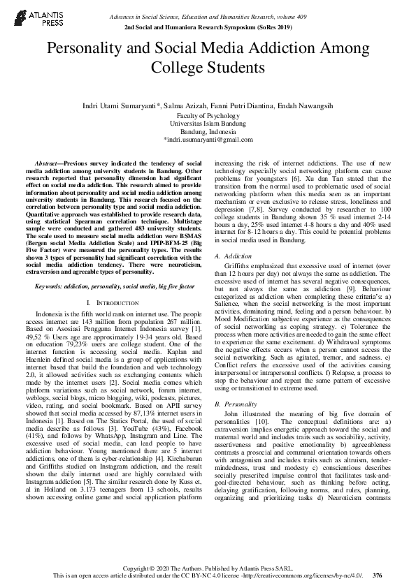 (PDF) Personality and Social Media Addiction Among College Students