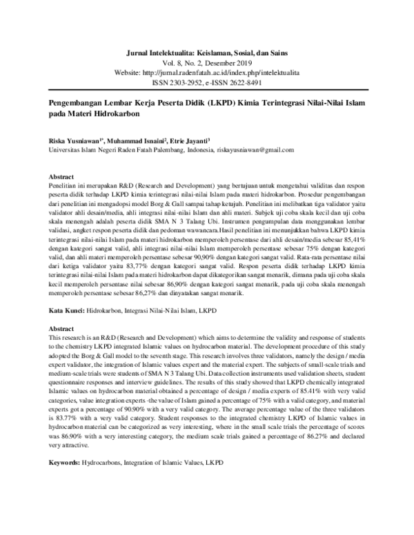(PDF) Pengembangan Lembar Kerja Peserta Didik (LKPD) Kimia Terintegrasi Nilai-Nilai Islam pada ...