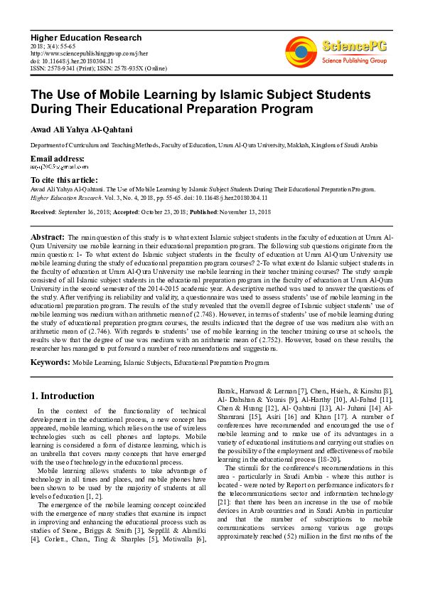 (PDF) The Use of Mobile Learning by Islamic Subject Students During ...