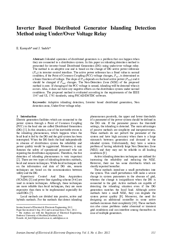 (PDF) Inverter Based Distributed Generator Islanding Detection Method ...