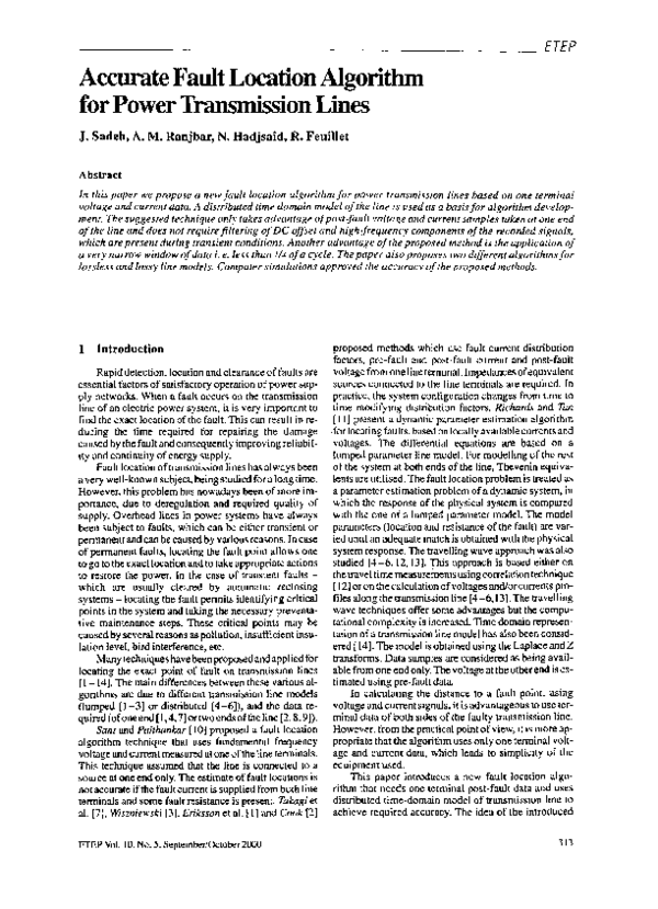 Pdf Accurate Fault Location Algorithm For Power Transmission Lines
