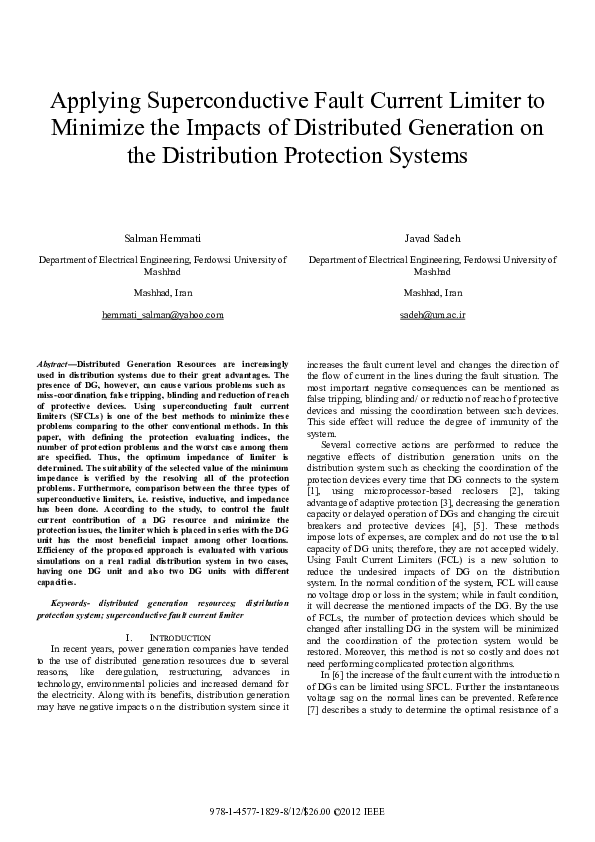 (PDF) Applying superconductive fault current limiter to minimize the impacts of Distributed ...