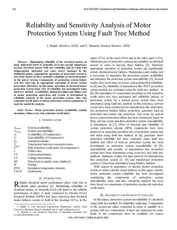 Pdf Reliability And Sensitivity Analysis Of Motor Protection System Using Fault Tree Method