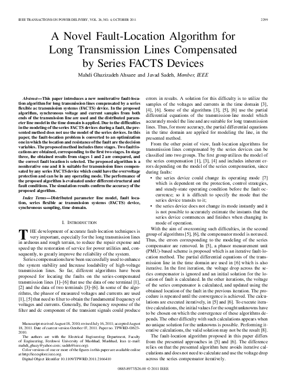 (PDF) A Novel Fault-Location Algorithm for Long Transmission Lines Compensated by Series FACTS ...