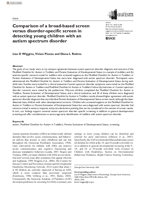 (PDF) Comparison of a broad-based screen versus disorder-specific ...