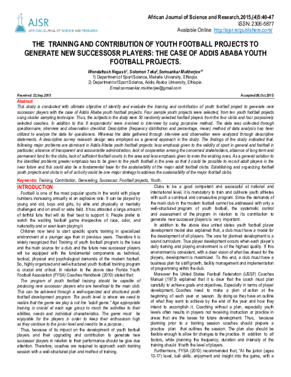 (PDF) The Training and Contribution of Youth Football Projects to ...