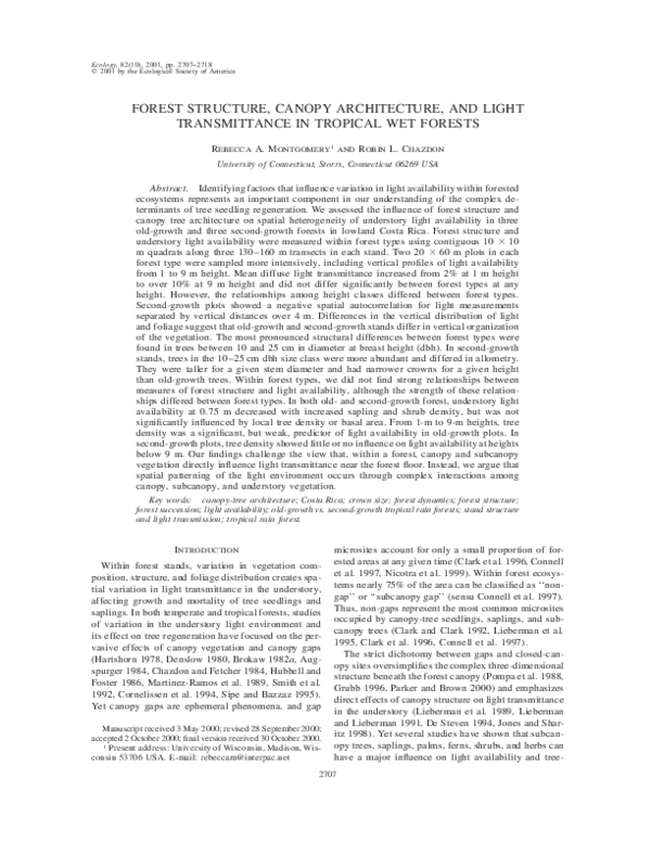 Pdf Forest Structure Canopy Architecture And Light Transmittance In