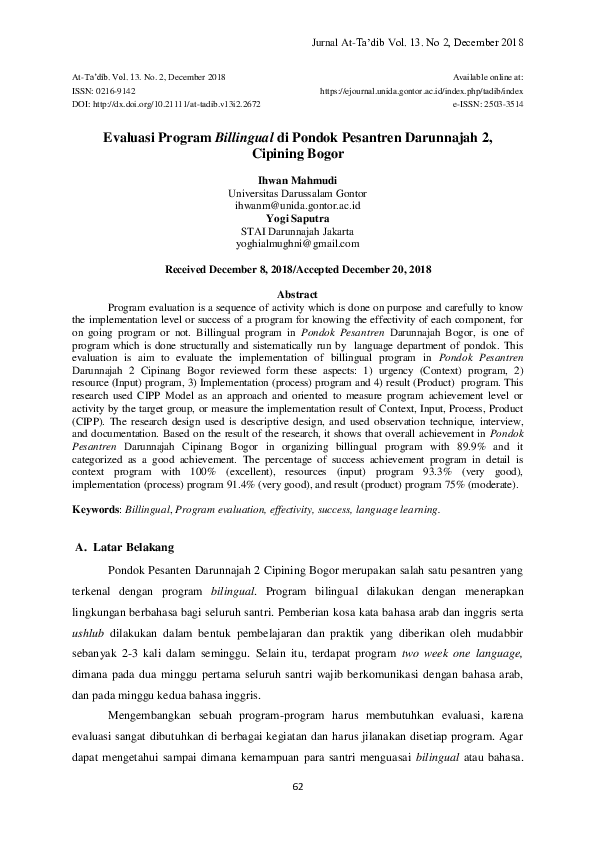(PDF) Pengawasan Dan Evaluasi Program Bahasa Arab DI Pondok Pesantren