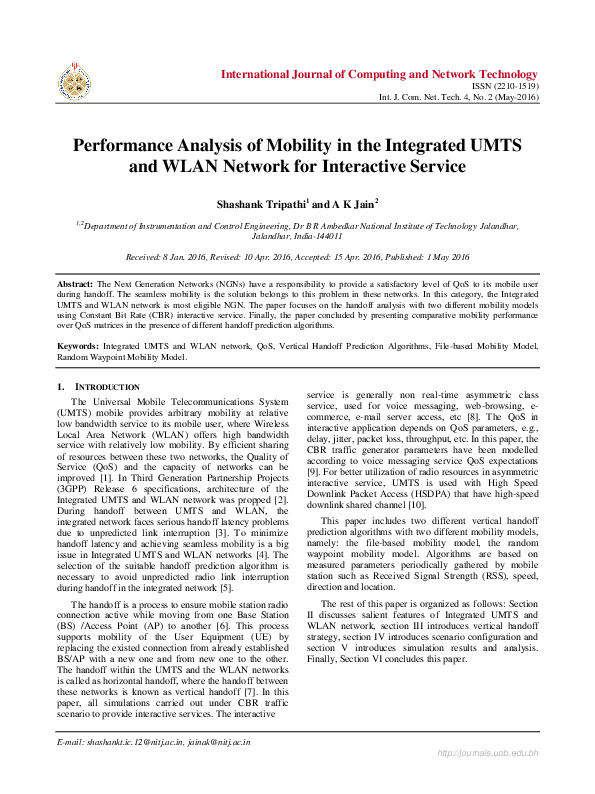 Pdf Performance Analysis Of Mobility In The Integrated Umts And Wlan Network For Interactive