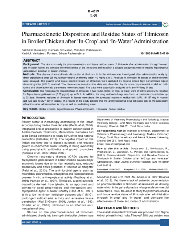 (PDF) Pharmacokinetic Disposition and Residue Status of Tilmicosin in ...