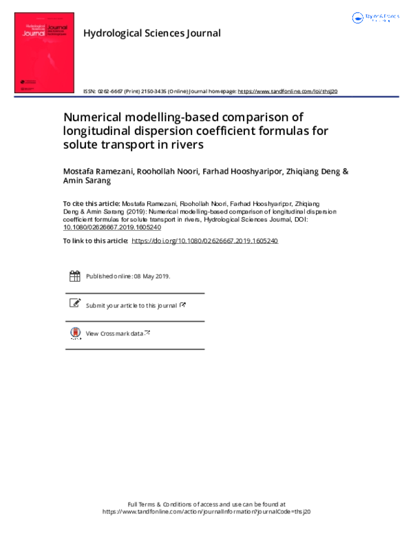 Pdf Numerical Modelling Based Comparison Of Longitudinal Dispersion