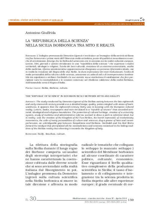 (PDF) La "Repubblica della scienza" nella Sicilia borbonica tra mito e ...
