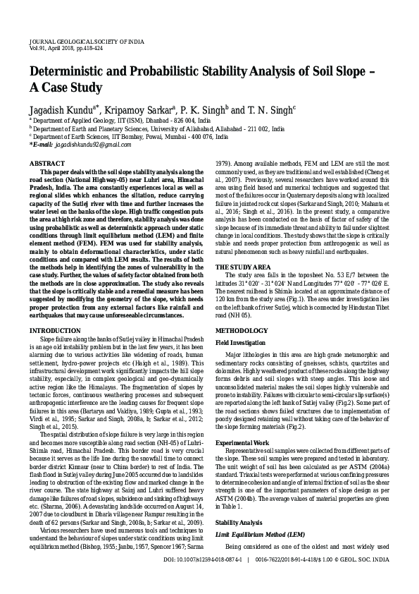 (PDF) Deterministic and Probabilistic Stability Analysis of Soil Slope ...