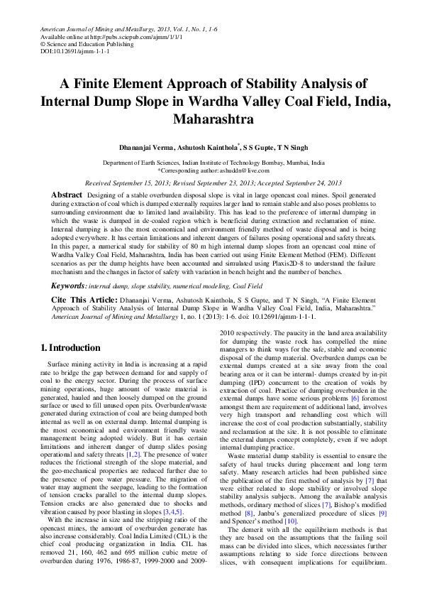(PDF) A Finite Element Approach of Stability Analysis of Internal Dump Slope in Wardha Valley ...