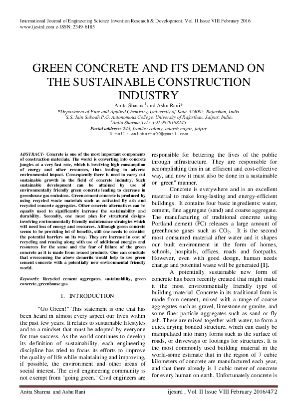 (PDF) Green Concrete and Its Demand on the Sustainable Construction ...