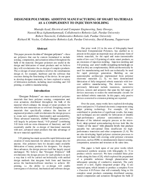 (PDF) Designer Polymers: Additive Manufacturing of Smart Materials as a ...