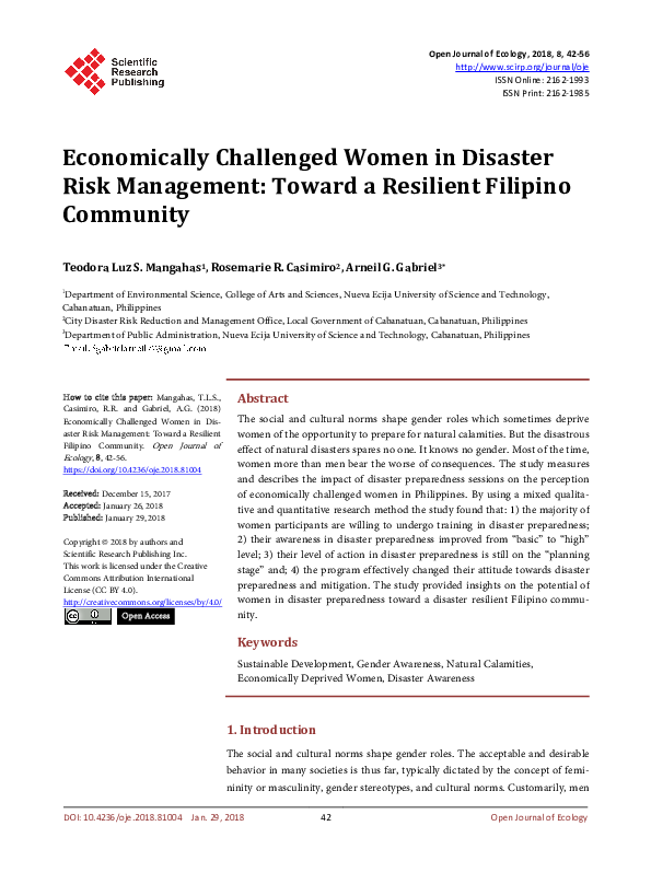 (PDF) Economically Challenged Women in Disaster Risk Management: Toward a Resilient Filipino ...