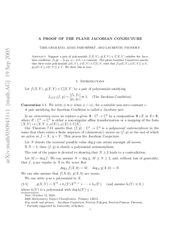 (PDF) A Proof of the Plane Jacobian Conjecture