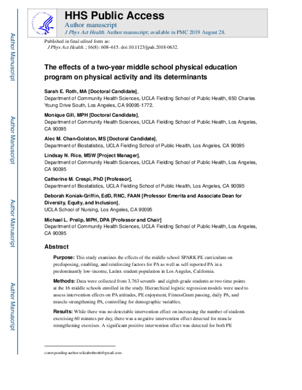 (PDF) The Effects of a 2-Year Middle School Physical Education Program ...