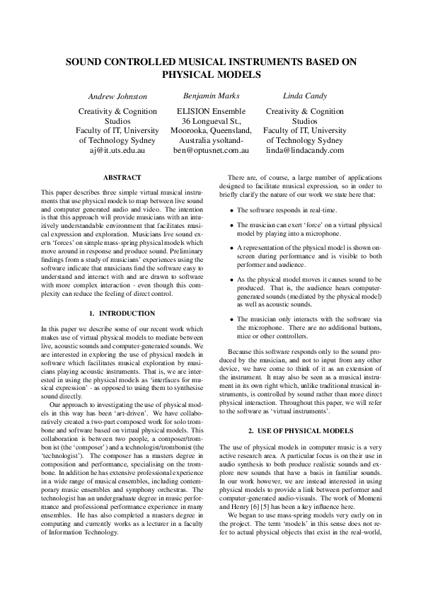 (PDF) Sound controlled musical instruments based on physical models